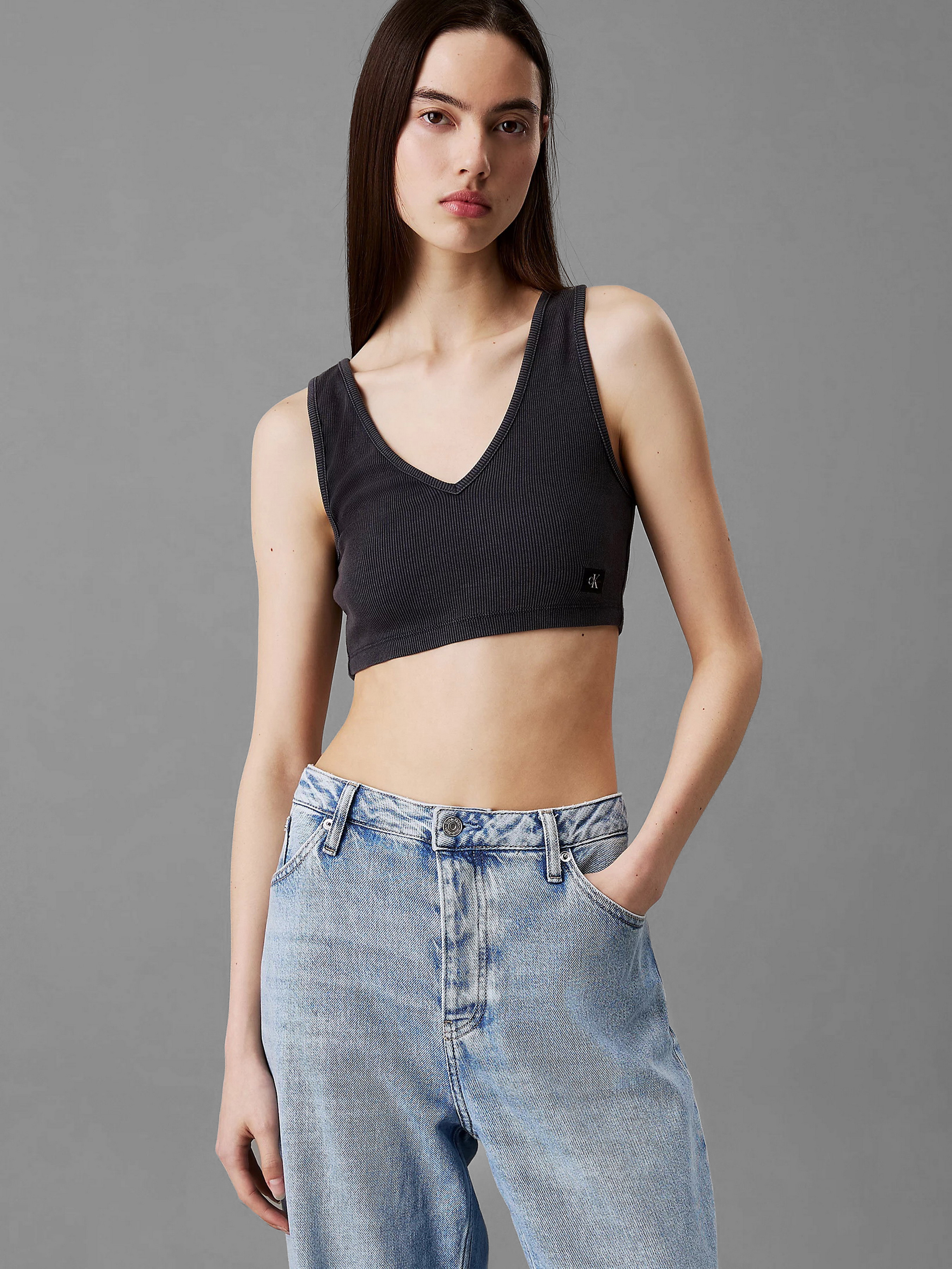 Топ Calvin Klein Jeans J20J225246-PT2 для жінок, колір: Темно-сірий ...